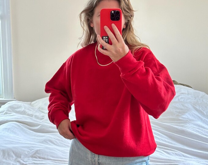 Vintage Red Oversized Sweatshirt, Bright Red Sweatshirt, Oversized 90s ...