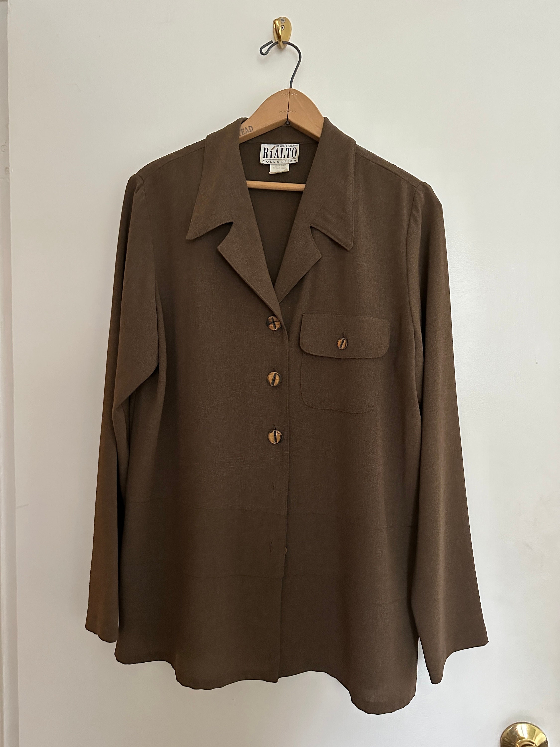 Vintage Brown Button Down Blouse, Brown Shirt, Brown Womens Button Up ...