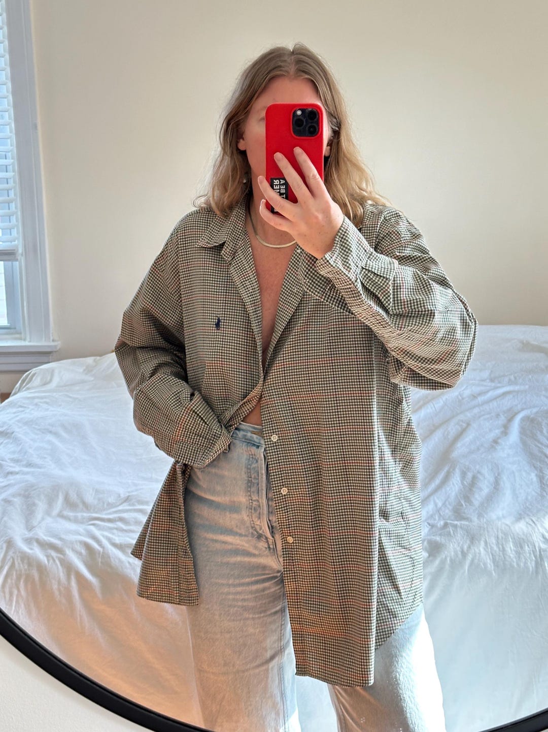 Ralph Lauren Green Checkered Button Down, Oversized Dark Green Button ...