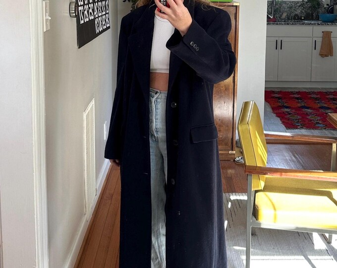 Vintage Navy Wool Coat, Dark Blue Wool Coat, Oversized Blue Coat, Full ...