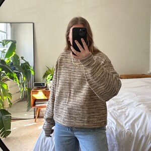 Vintage Neutral Patterned Sweater, Tan Sweater, Oversized Beige Sweater ...