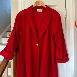 Vintage Red Wool Short Coat, Oversized Red Wool Coat, Red Overcoat, Red ...