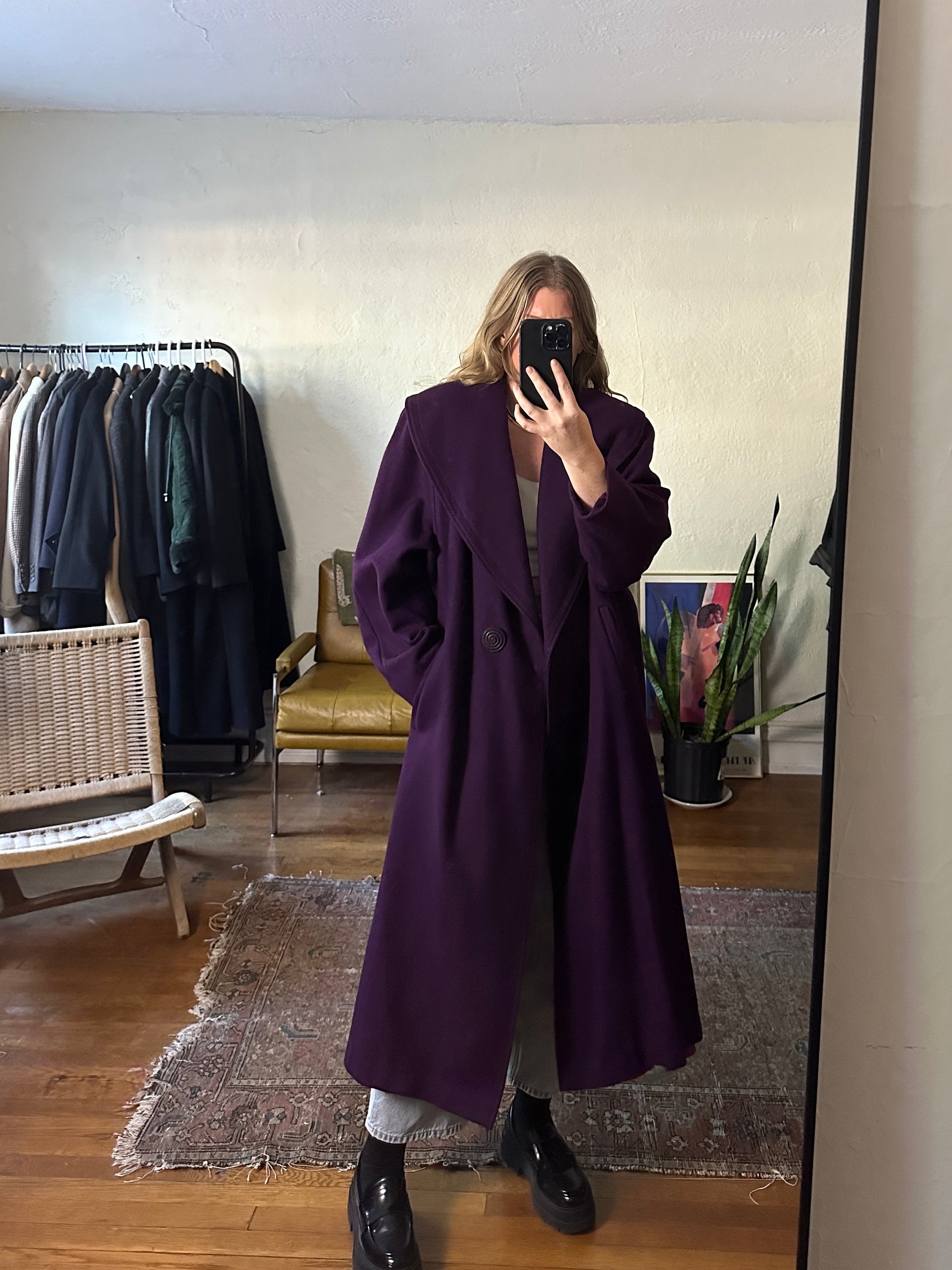 Vintage Wool Coat, Purple Wool Coat, Oversized Purple Coat, Overcoat ...
