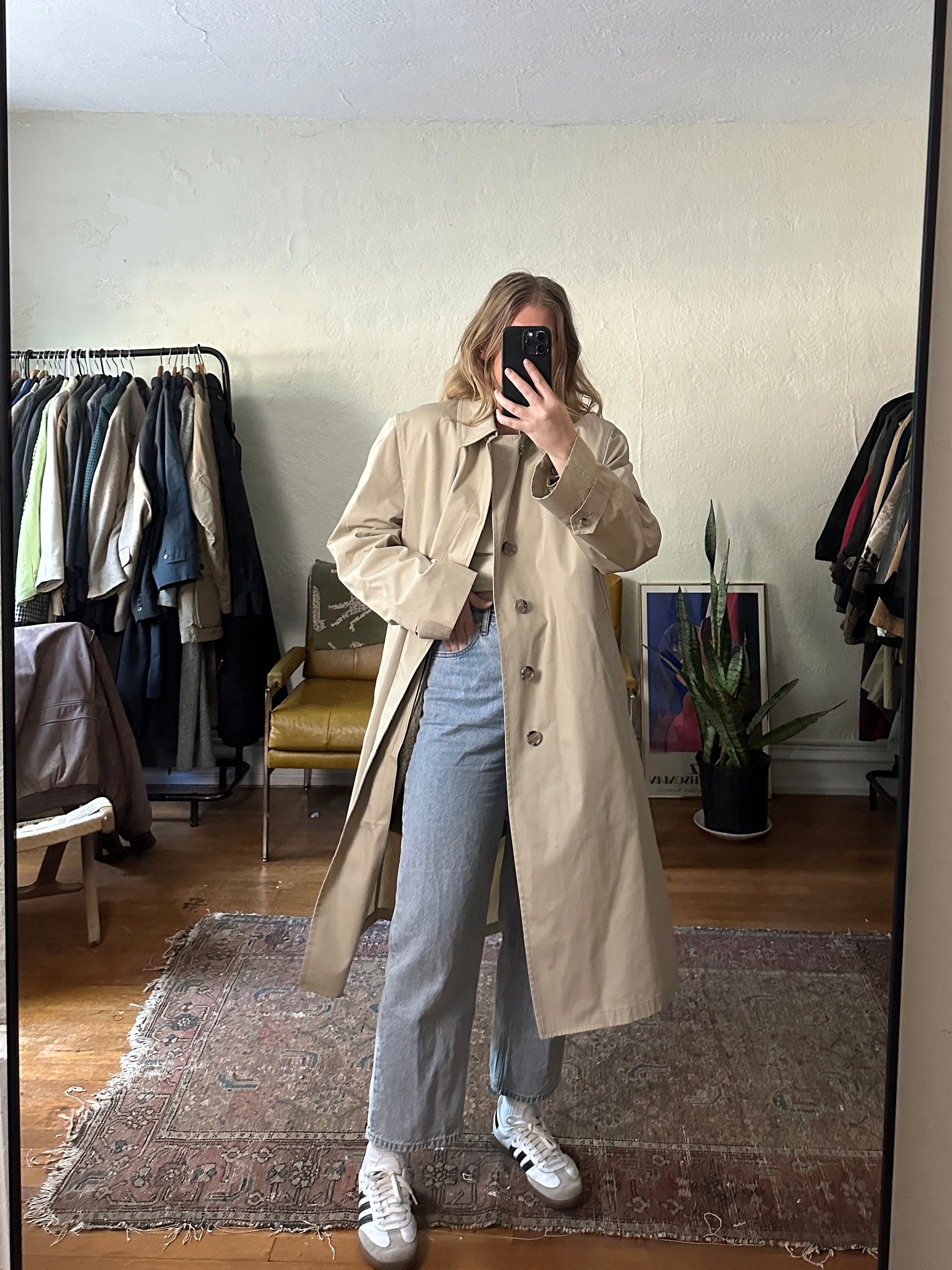 Vintage Classic Beige Trench Coat, Beige Straight Trench, Oversized Tan ...