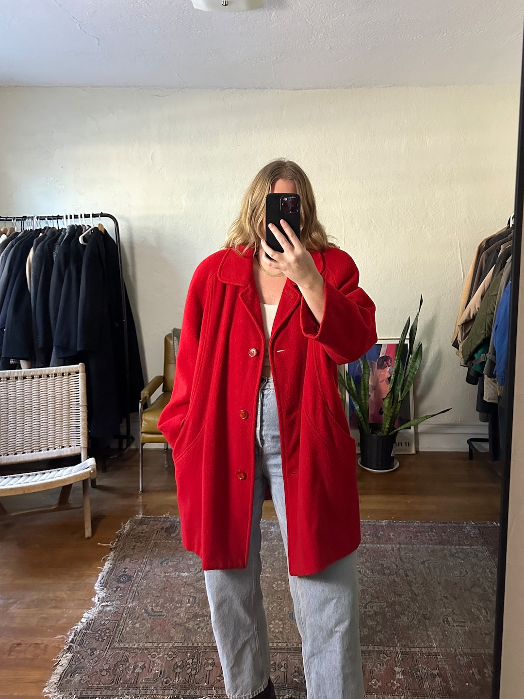 Vintage Red Wool Coat, Oversized Red Wool Coat, Red Overcoat - Etsy