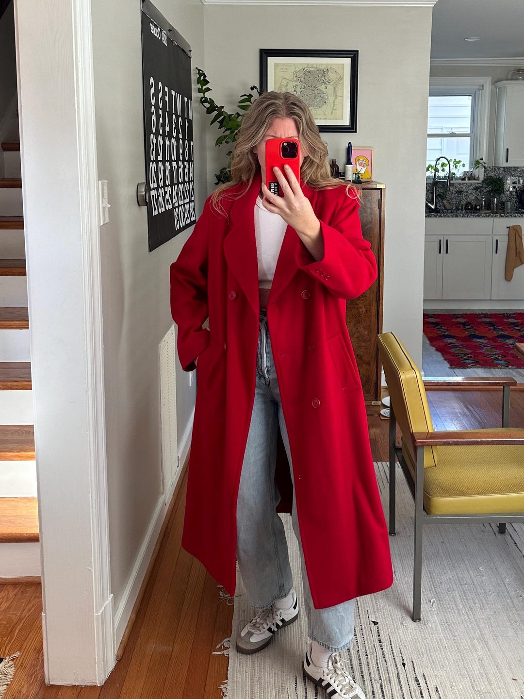 Vintage Red Wool Coat, Oversized Red Wool Coat, Red Overcoat, Womens ...