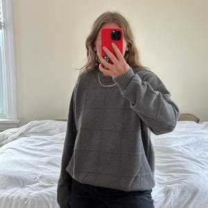 Vintage Gray Knit Sweater, Oversized Gray Window Pane Sweater, Vintage ...