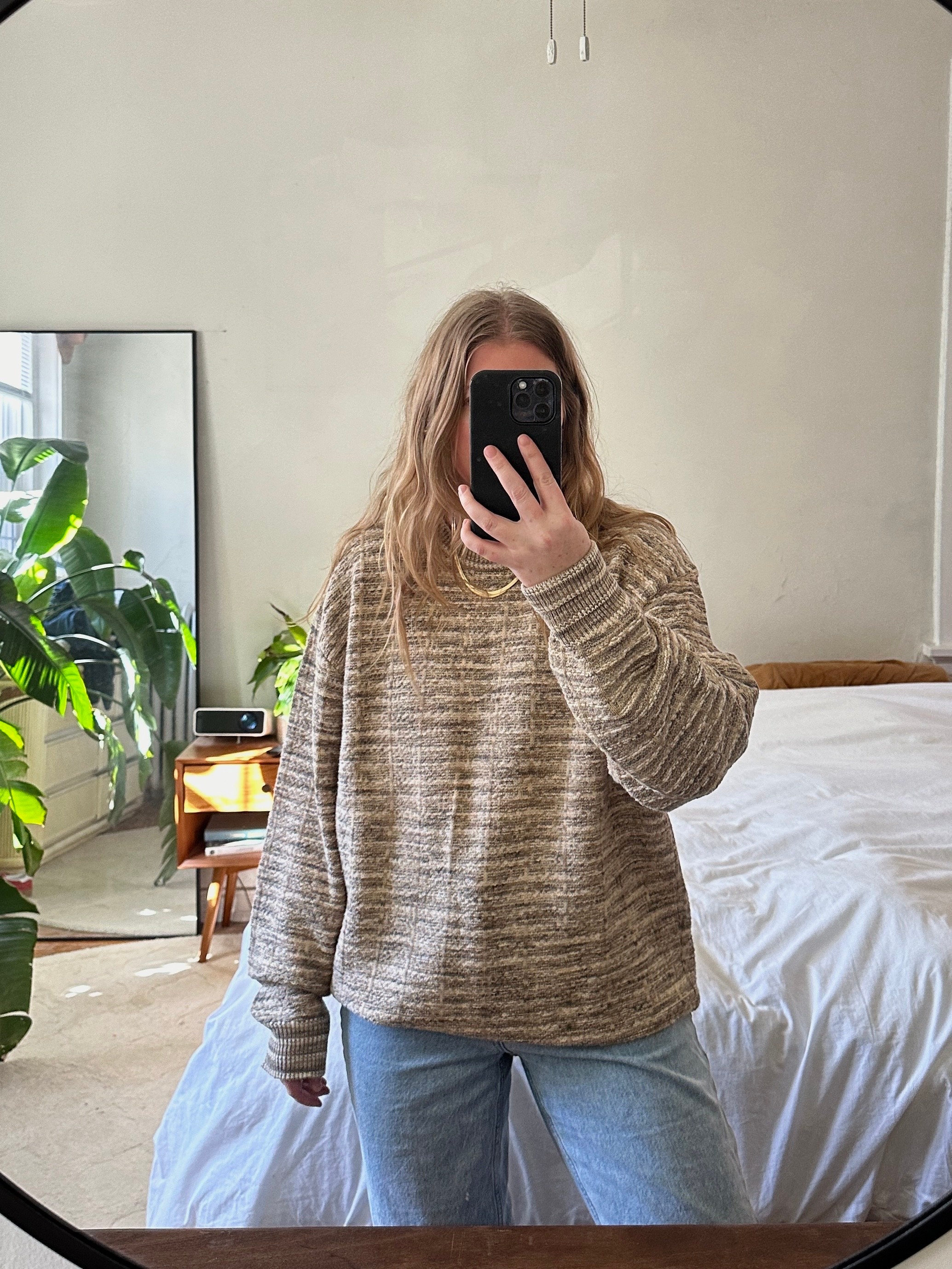 Vintage Neutral Patterned Sweater, Tan Sweater, Oversized Beige Sweater ...