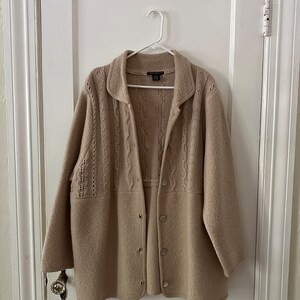 Vintage Oversized Tan Cardigan, 90s, Oversized Cableknit Cardigan, Tan ...