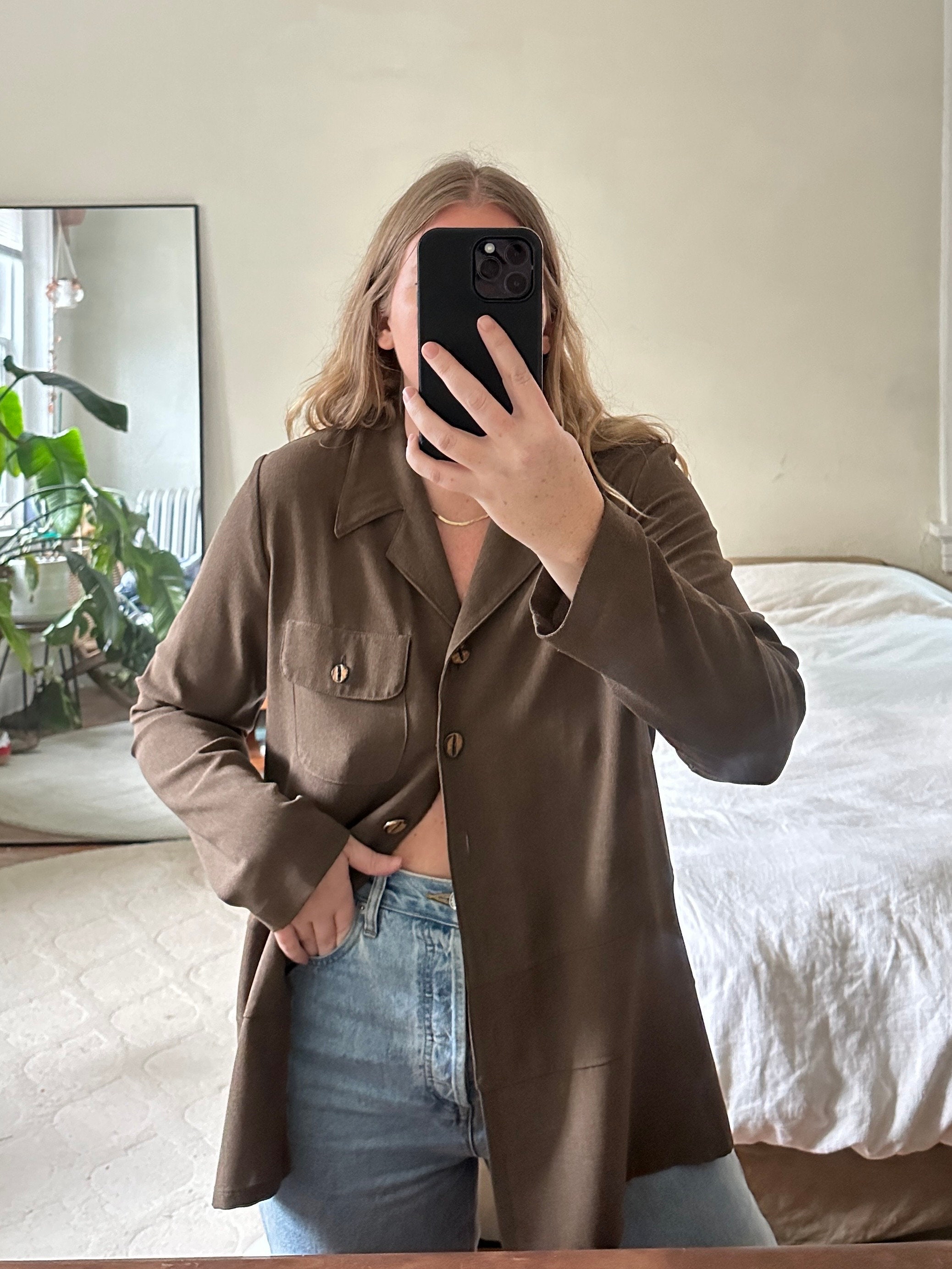 Vintage Brown Button Down Blouse, Brown Shirt, Brown Womens Button Up ...