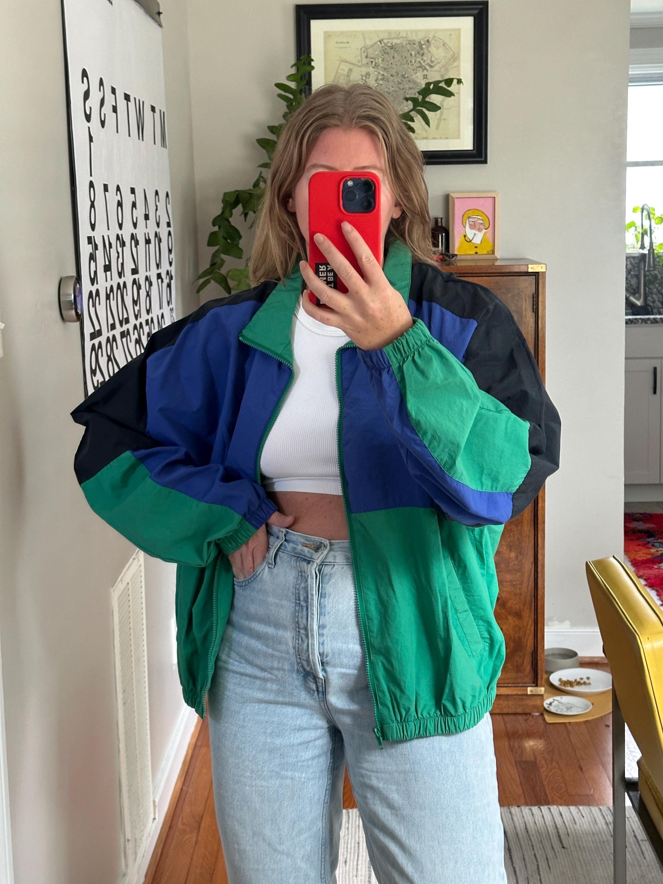 Vintage Oversized Track Jacket, Green Black and Blue Windbreaker, 90s ...