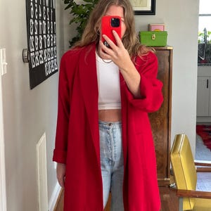 Vintage Red Wool Short Coat, Oversized Red Wool Coat, Red Overcoat, Red ...