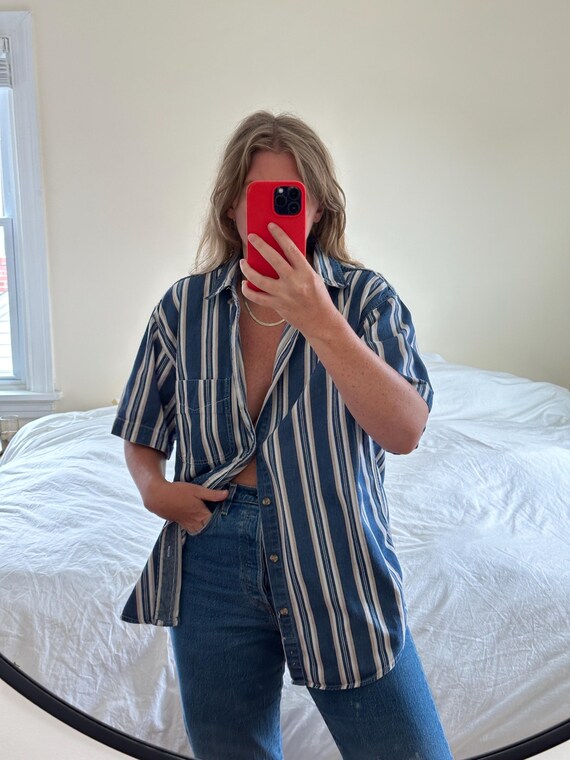 Denim striped button - Gem