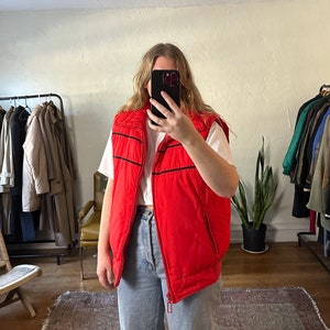 Vintage Red Puffer Vest, Vintage Red Snow Vest, Bright Red Warm Winter ...
