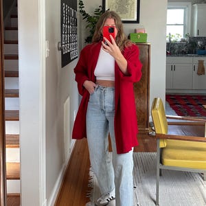 Vintage Red Wool Short Coat, Oversized Red Wool Coat, Red Overcoat, Red ...