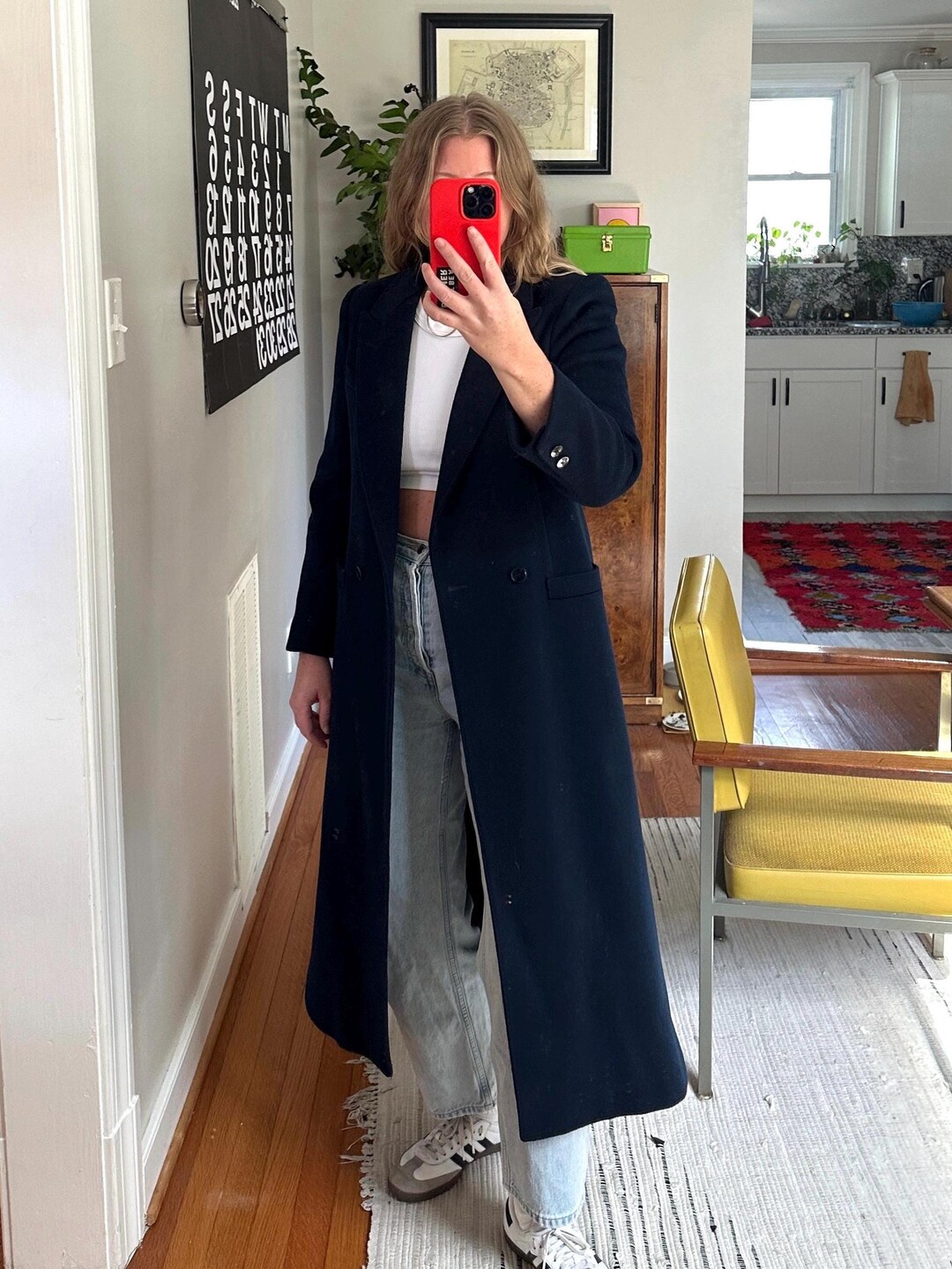 Vintage Navy Wool Coat, Dark Blue Wool Coat, Oversized Blue Coat, Full ...