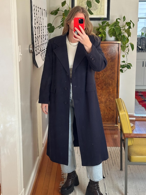 Vintage Navy Wool Coat, dark blue wool coat, oversize… - Gem