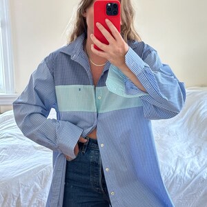 Vintage Blue Plaid Button Down, Oversized Blue Checkered Shirt, Oversized Blue and White ...
