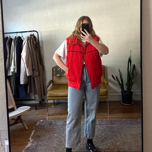 Vintage Red Puffer Vest, Vintage Red Snow Vest, Bright Red Warm Winter ...