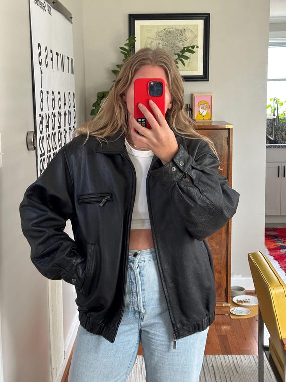 oversized leather bomber jacket - Gem