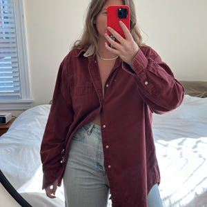 Vintage Maroon Button Down Shirt, Oversized Burgundy Shirt, Burgundy ...