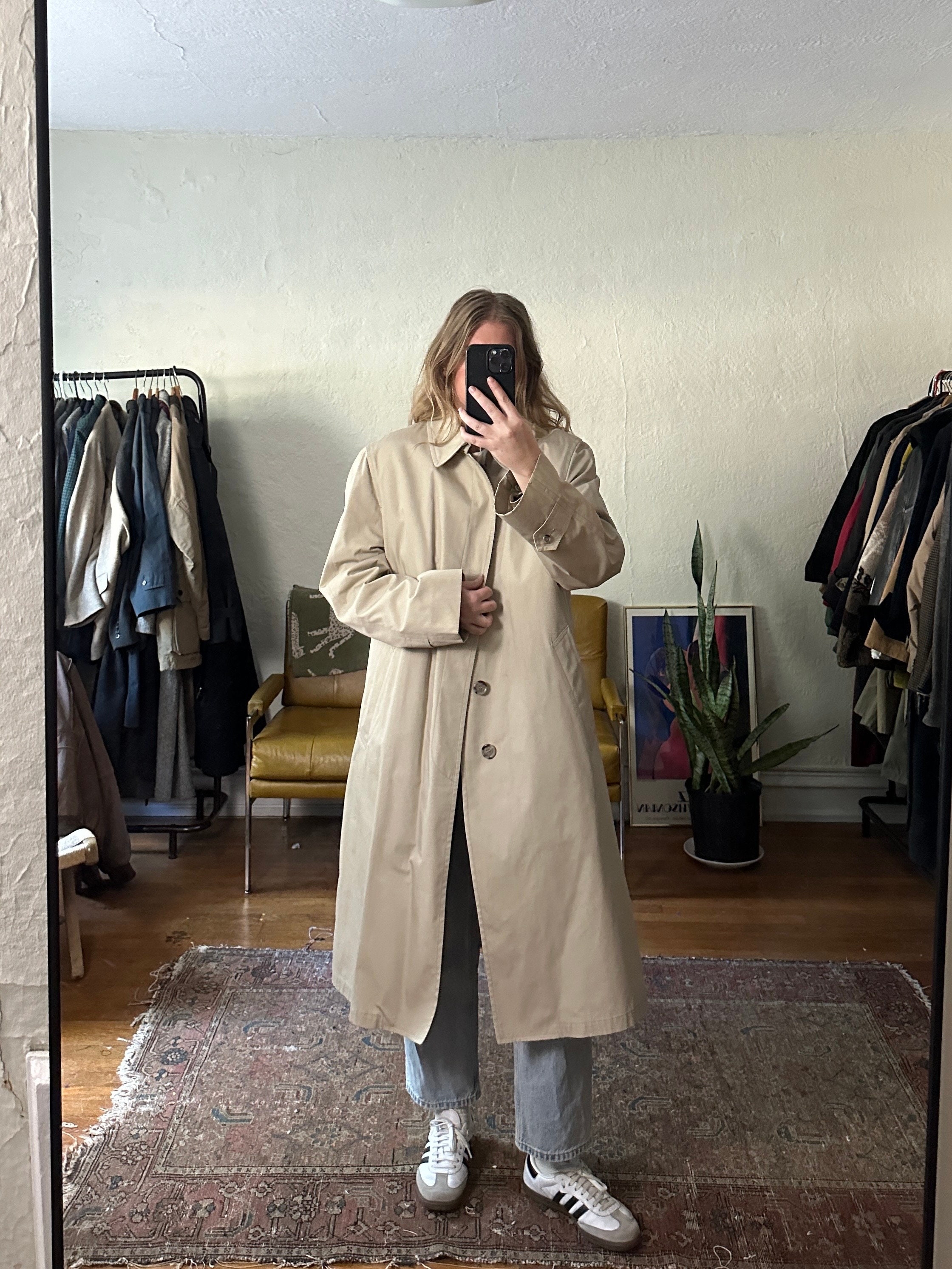 Vintage Classic Beige Trench Coat, Beige Straight Trench, Oversized Tan ...