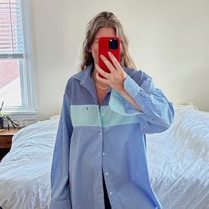 Vintage Blue Plaid Button Down, Oversized Blue Checkered Shirt ...
