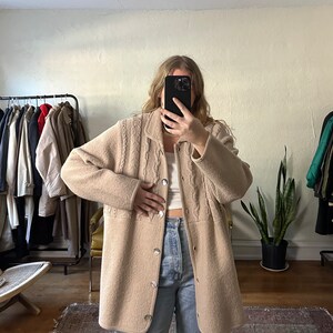 Vintage Oversized Tan Cardigan, 90s, Oversized Cableknit Cardigan, Tan ...