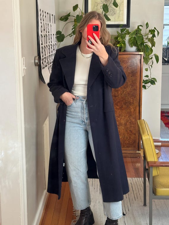 Vintage Navy Wool Coat, dark blue wool coat, oversize… - Gem