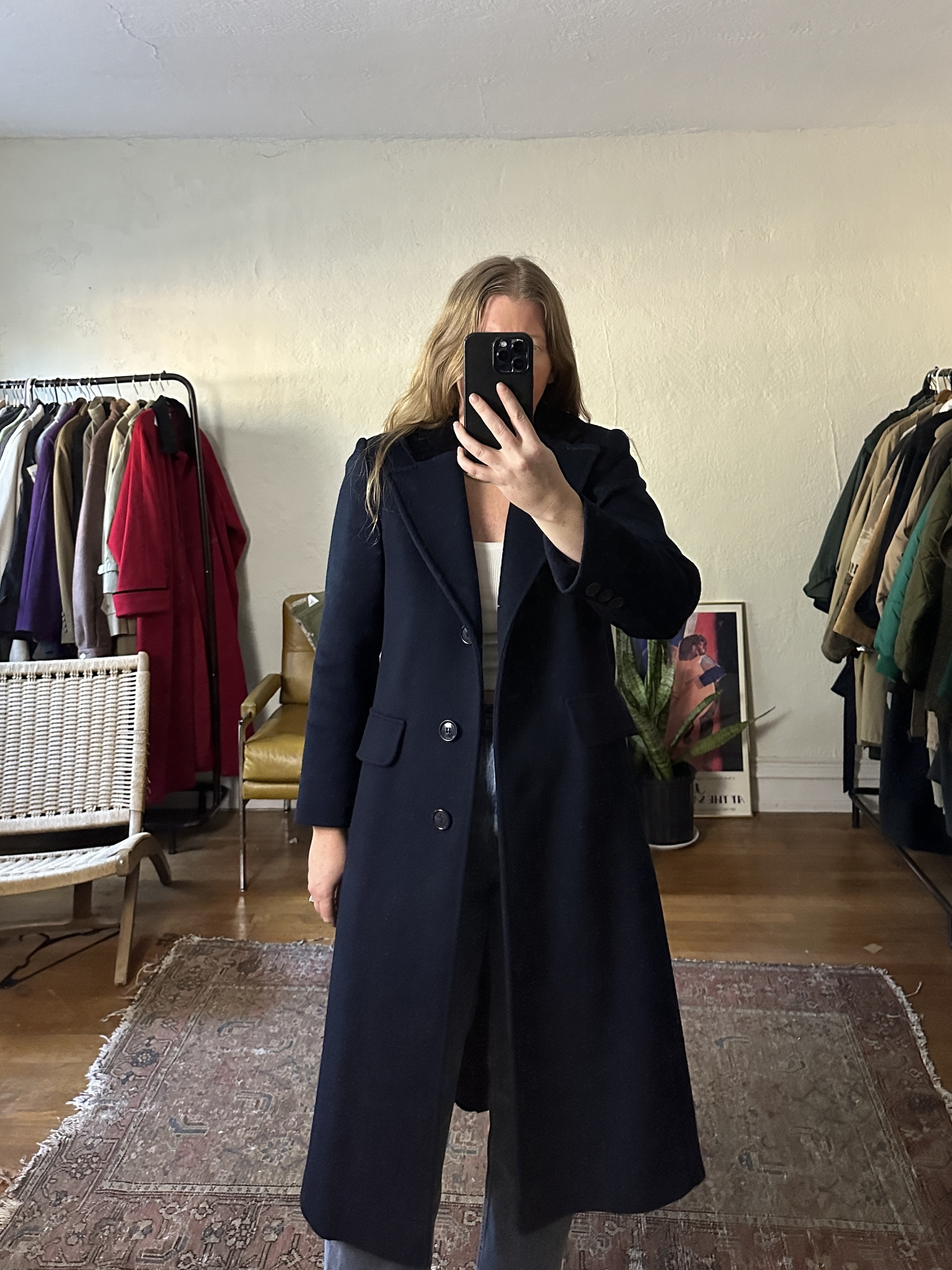Vintage Navy Blue Wool Coat, Oversized Navy Coat, Dark Blue Wool Coat ...