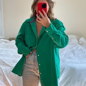 Vintage Oversized Green Corduroy Button Down, Oversized Green Shirt, Boyfriend Shirt, Kelly ...