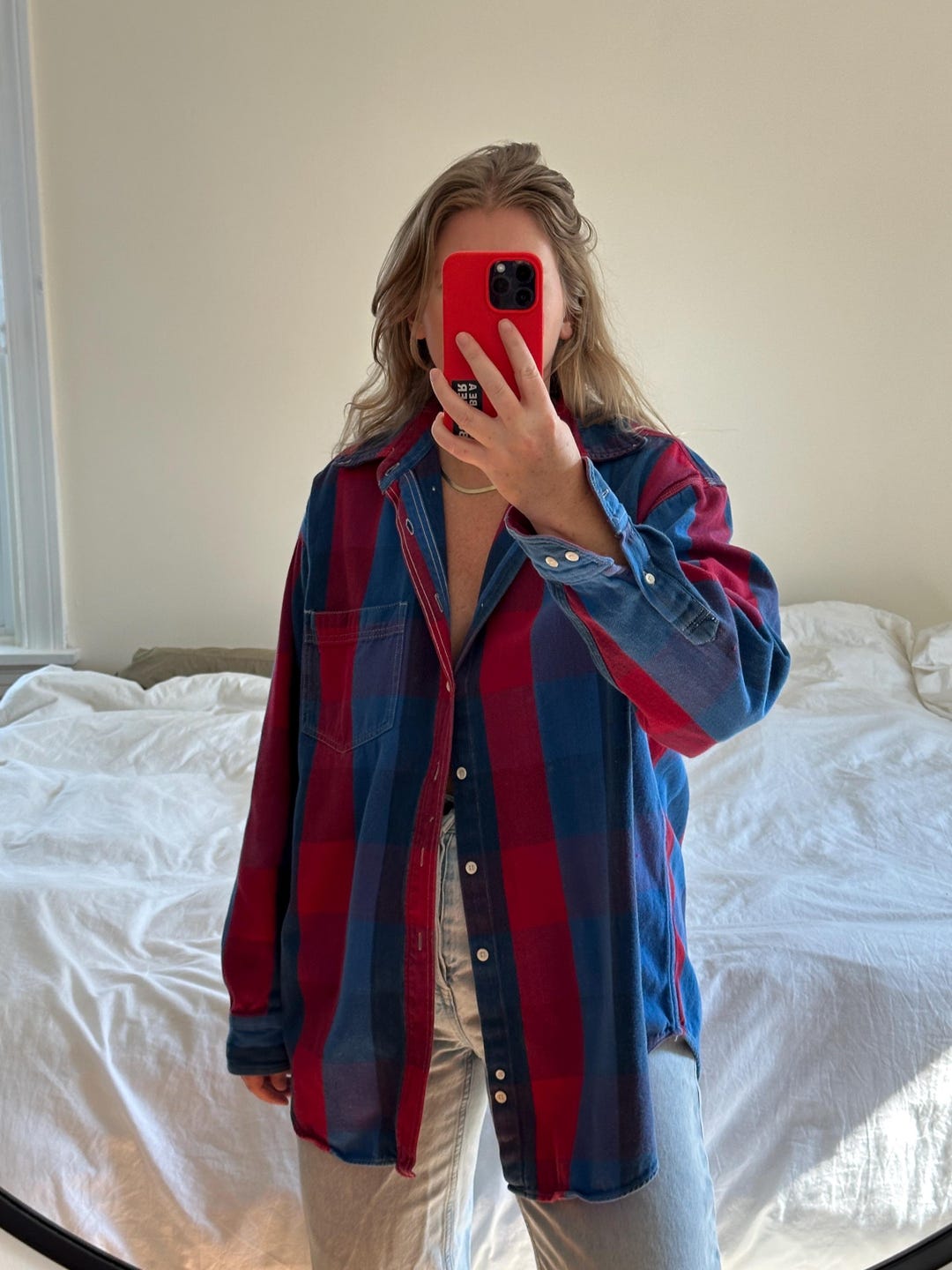 Vintage Oversized Blue and Red Striped Button Down, Oversized Striped ...