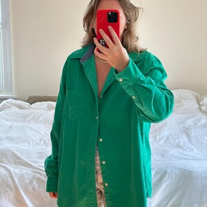 Vintage Oversized Green Corduroy Button Down, Oversized Green Shirt, Boyfriend Shirt, Kelly ...