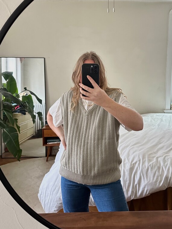 Vintage Greige Sweater vest, beige knit vest, Oversiz… - Gem
