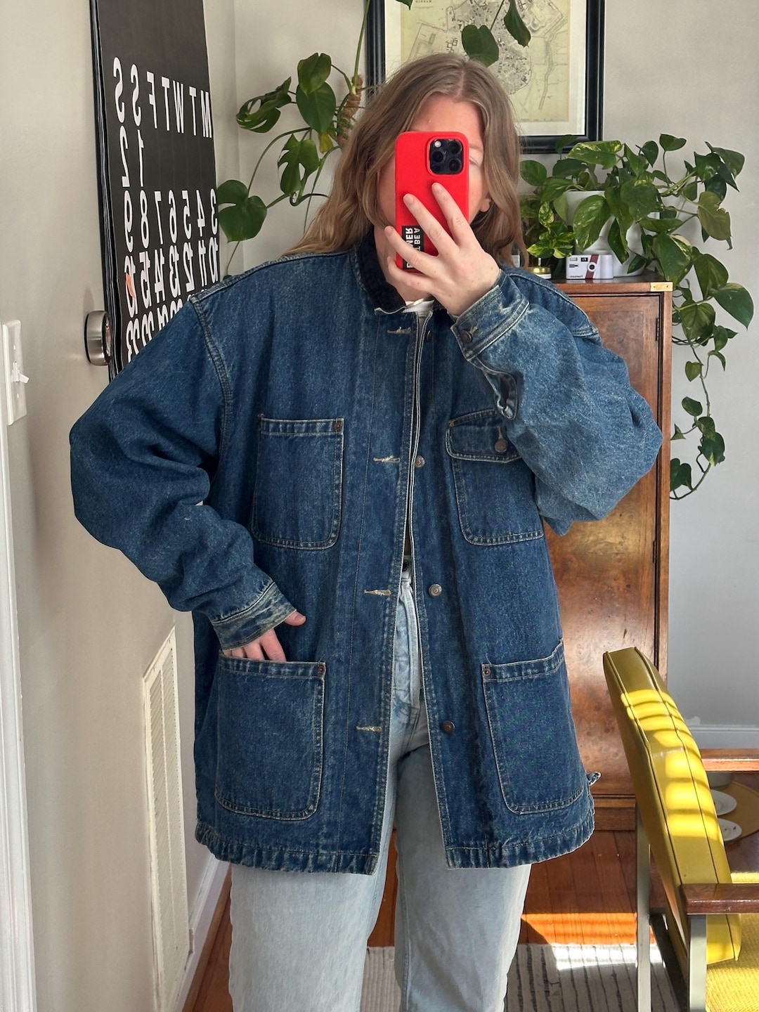 Vintage Denim Chore Jacket, Oversized Denim Jacket, Denim Barn Jacket ...