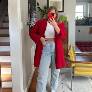 Vintage Red Wool Short Coat, Oversized Red Wool Coat, Red Overcoat, Red ...
