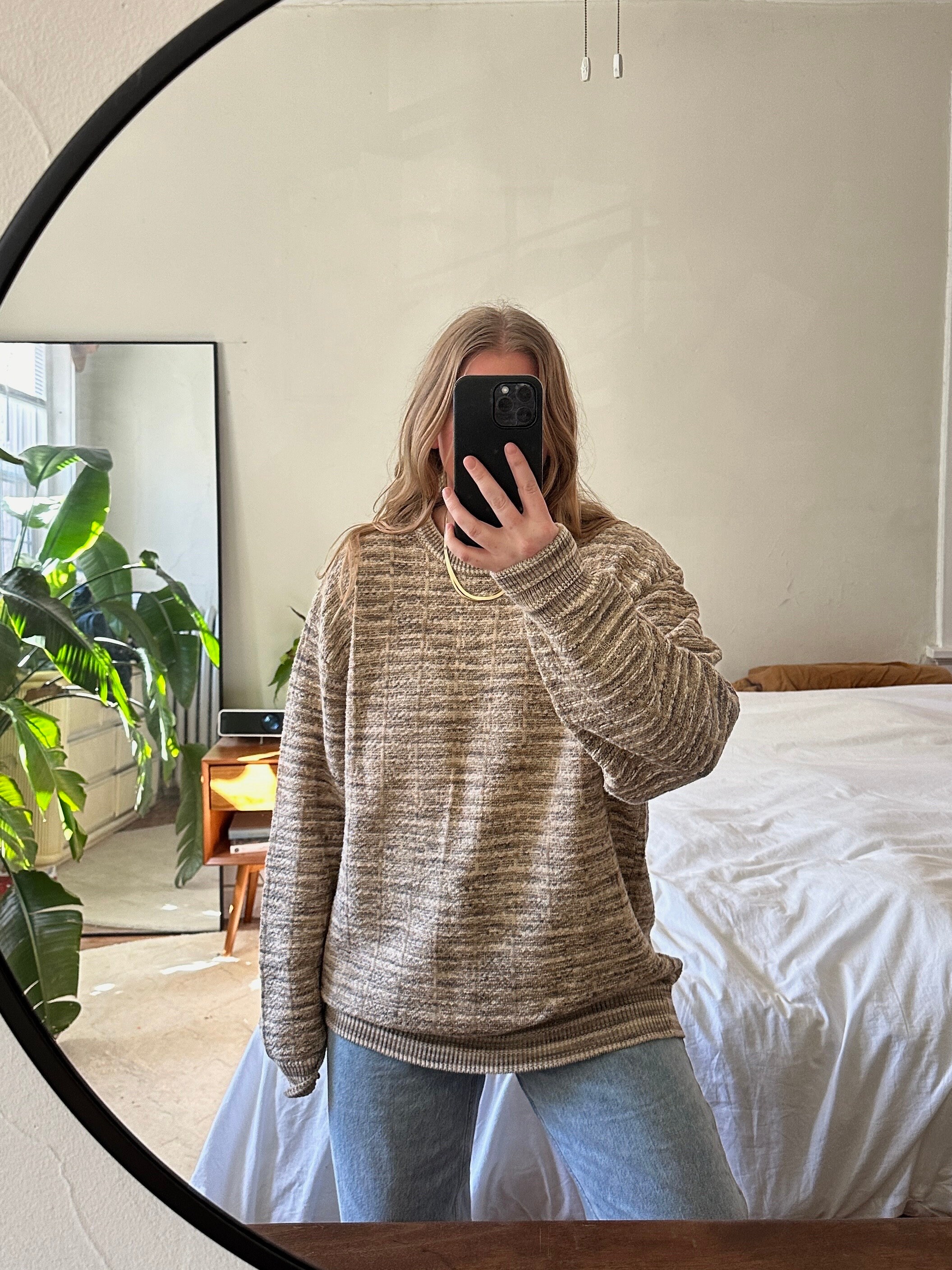 Vintage Neutral Patterned Sweater, Tan Sweater, Oversized Beige Sweater ...