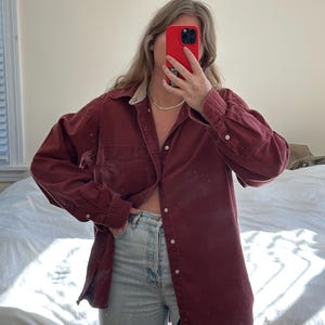 Vintage Maroon Button Down Shirt, Oversized Burgundy Shirt, Burgundy ...
