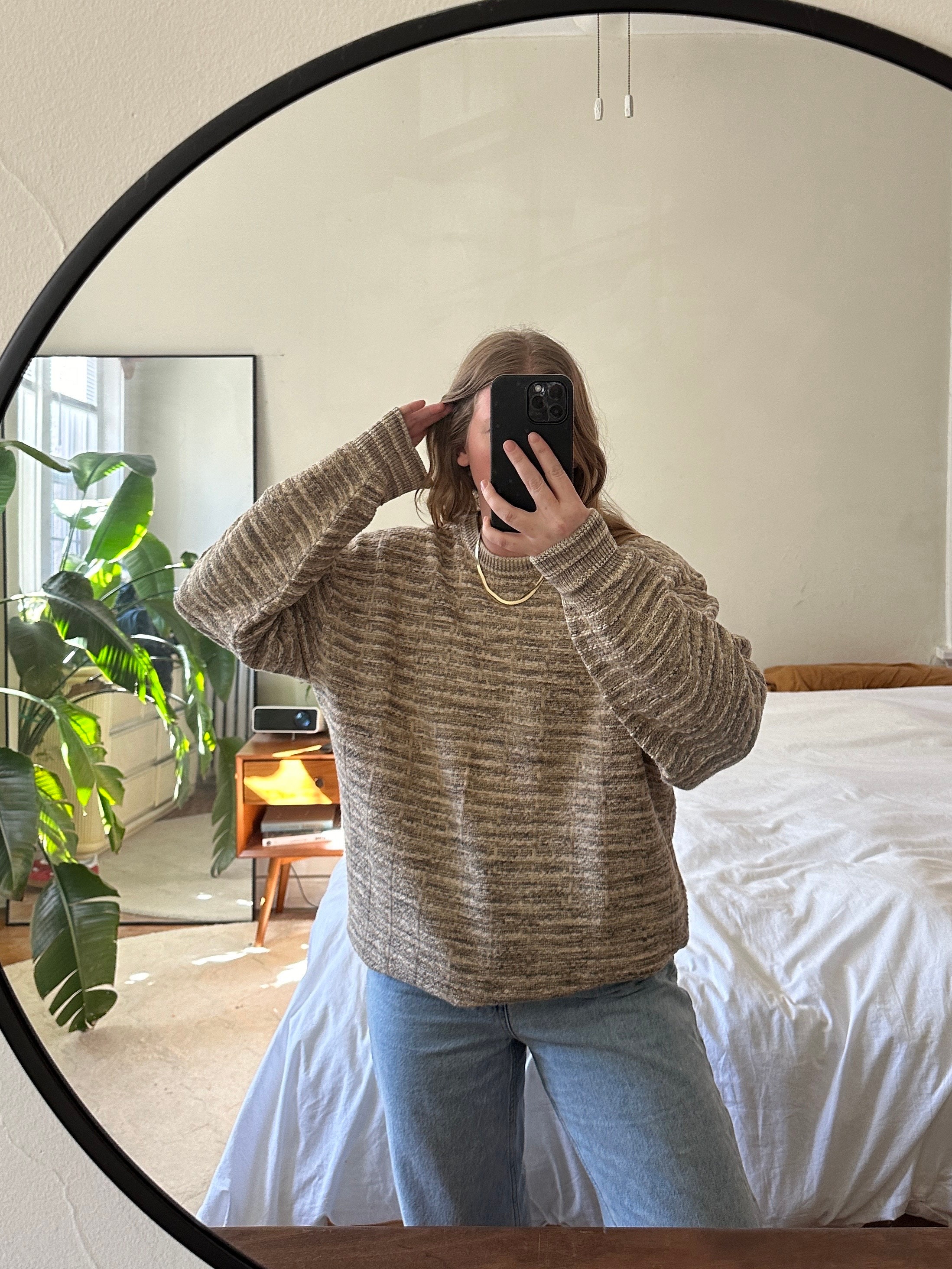 Vintage Neutral Patterned Sweater, Tan Sweater, Oversized Beige Sweater ...