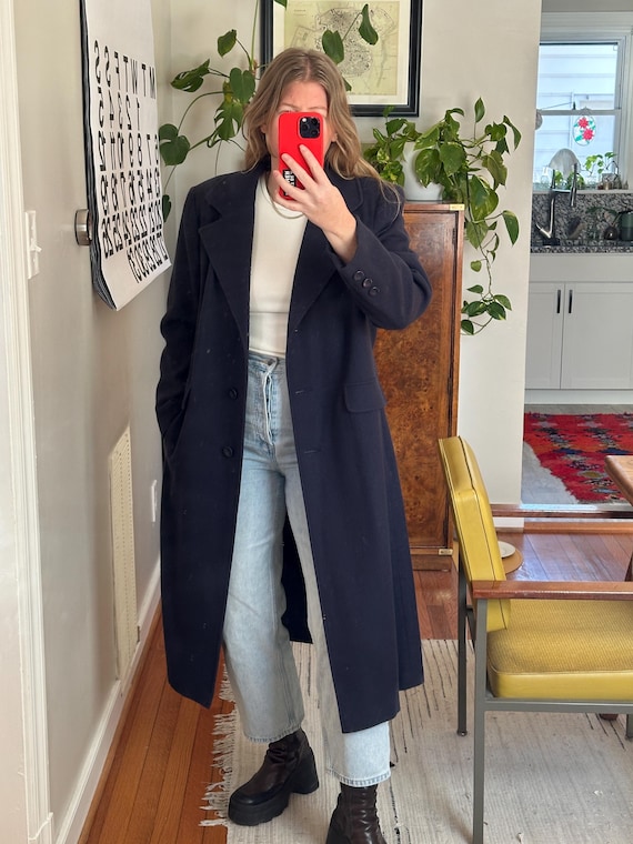 Vintage Navy Wool Coat, dark blue wool coat, oversize… - Gem