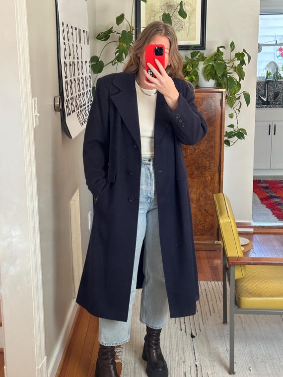 Vintage Navy Wool Coat, dark blue wool coat, oversize… - Gem