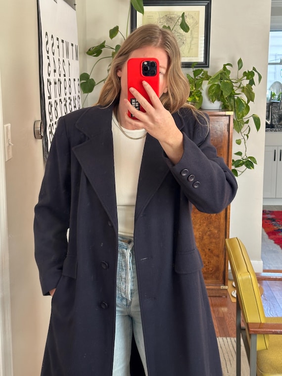 Vintage Navy Wool Coat, dark blue wool coat, oversize… - Gem