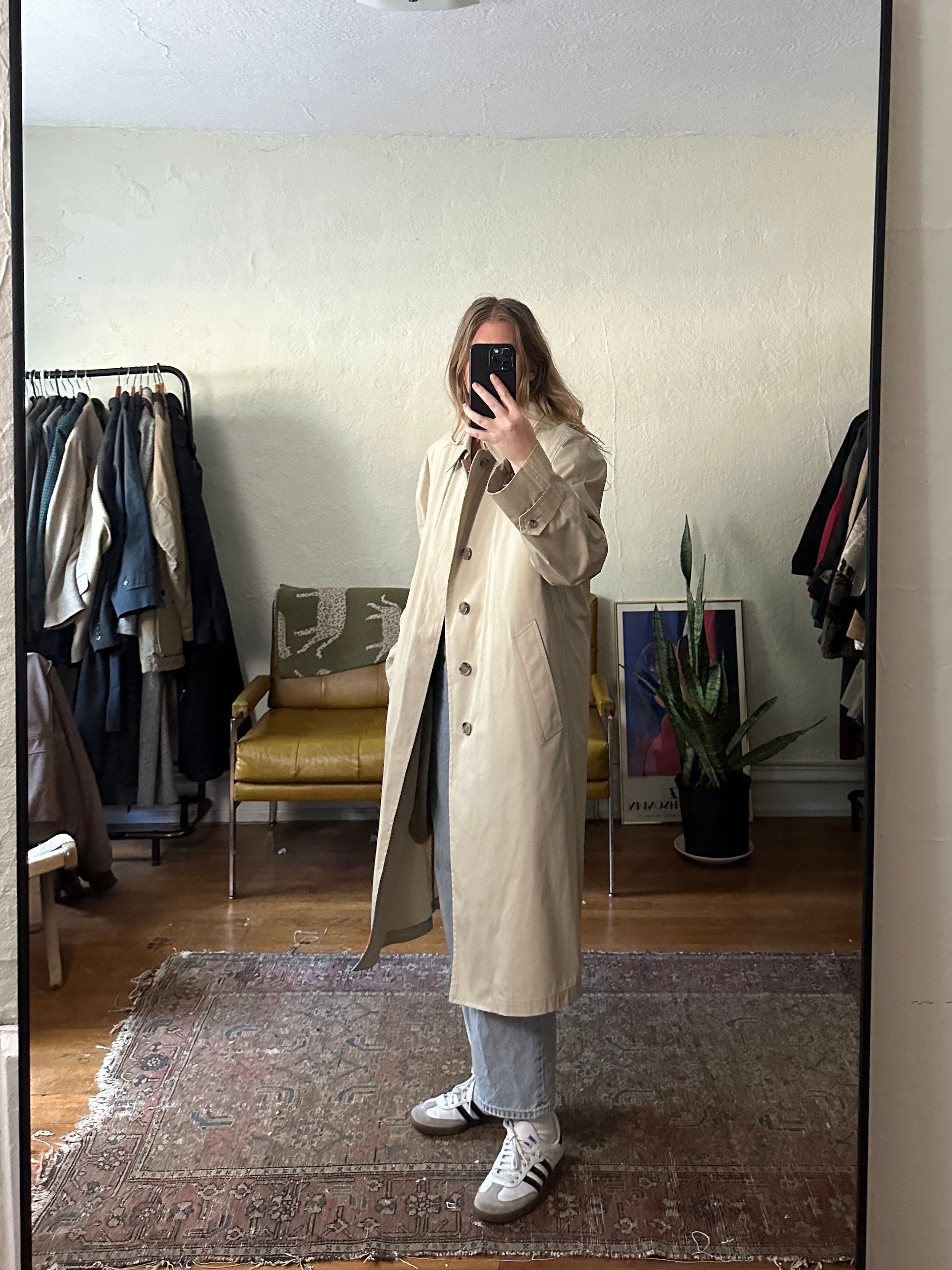 Vintage Classic Beige Trench Coat, Beige Straight Trench, Oversized Tan ...