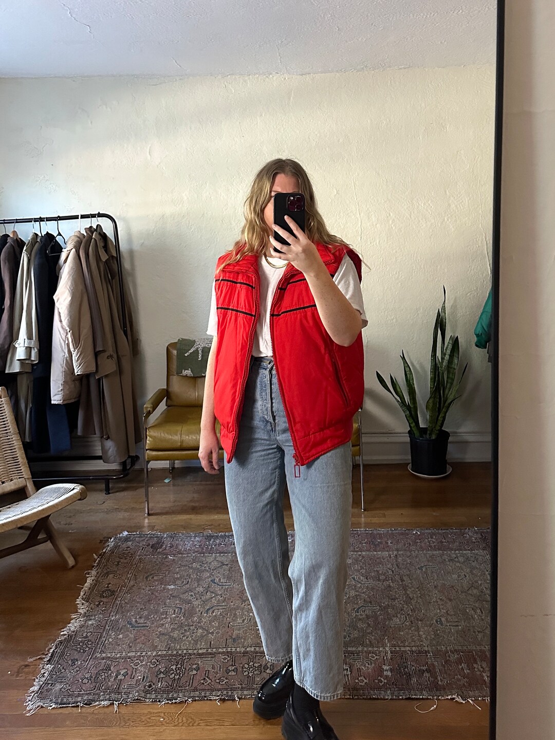 Vintage Red Puffer Vest, Vintage Red Snow Vest, Bright Red Warm Winter ...
