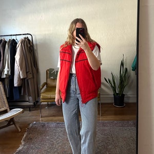 Vintage Red Puffer Vest, Vintage Red Snow Vest, Bright Red Warm Winter ...