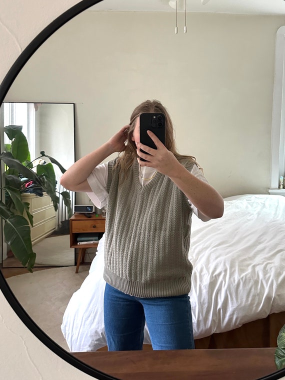 Vintage Greige Sweater vest, beige knit vest, Oversiz… - Gem