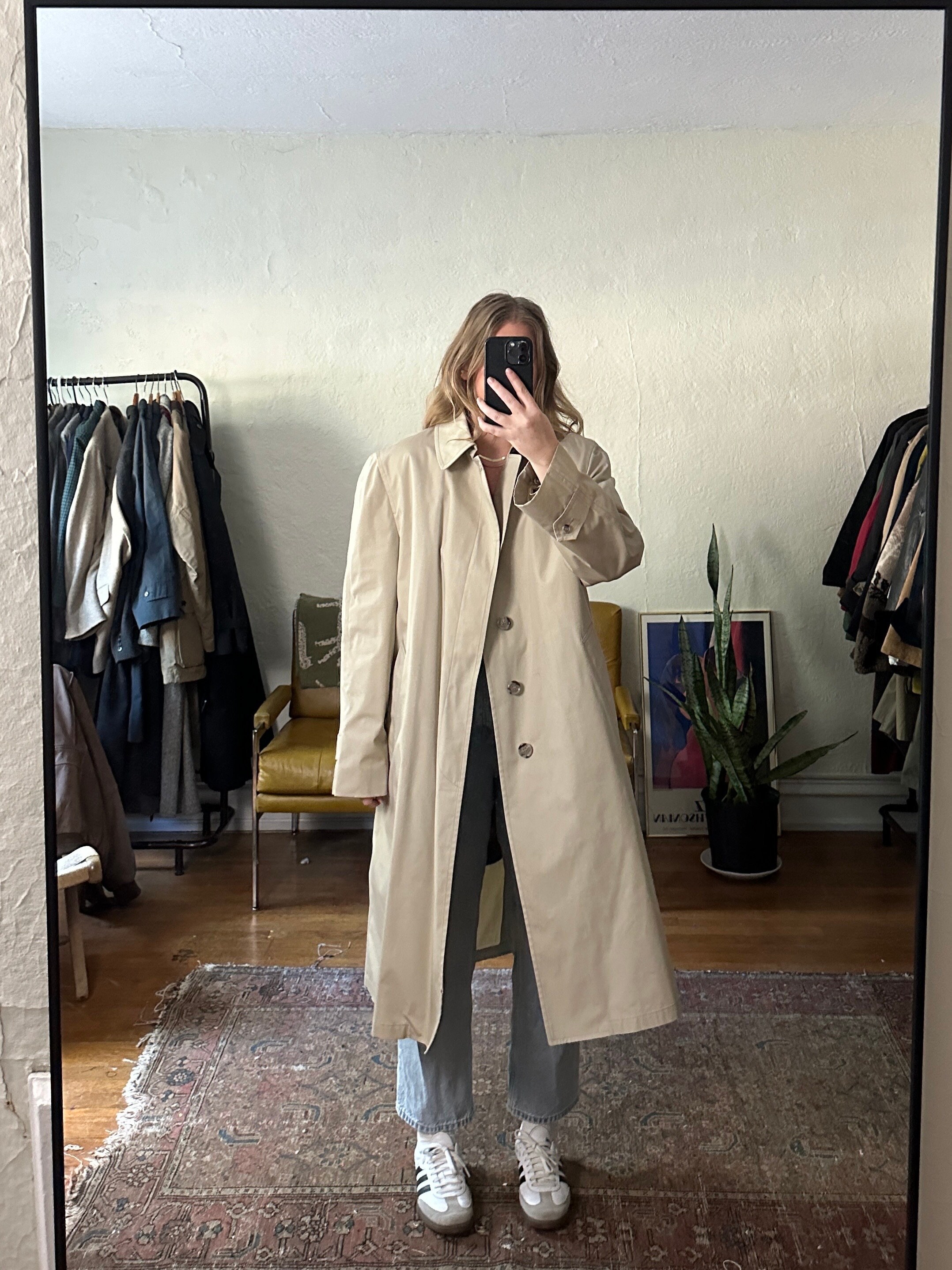 Vintage Classic Beige Trench Coat, Beige Straight Trench, Oversized Tan ...