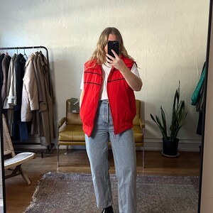 Vintage Red Puffer Vest, Vintage Red Snow Vest, Bright Red Warm Winter ...
