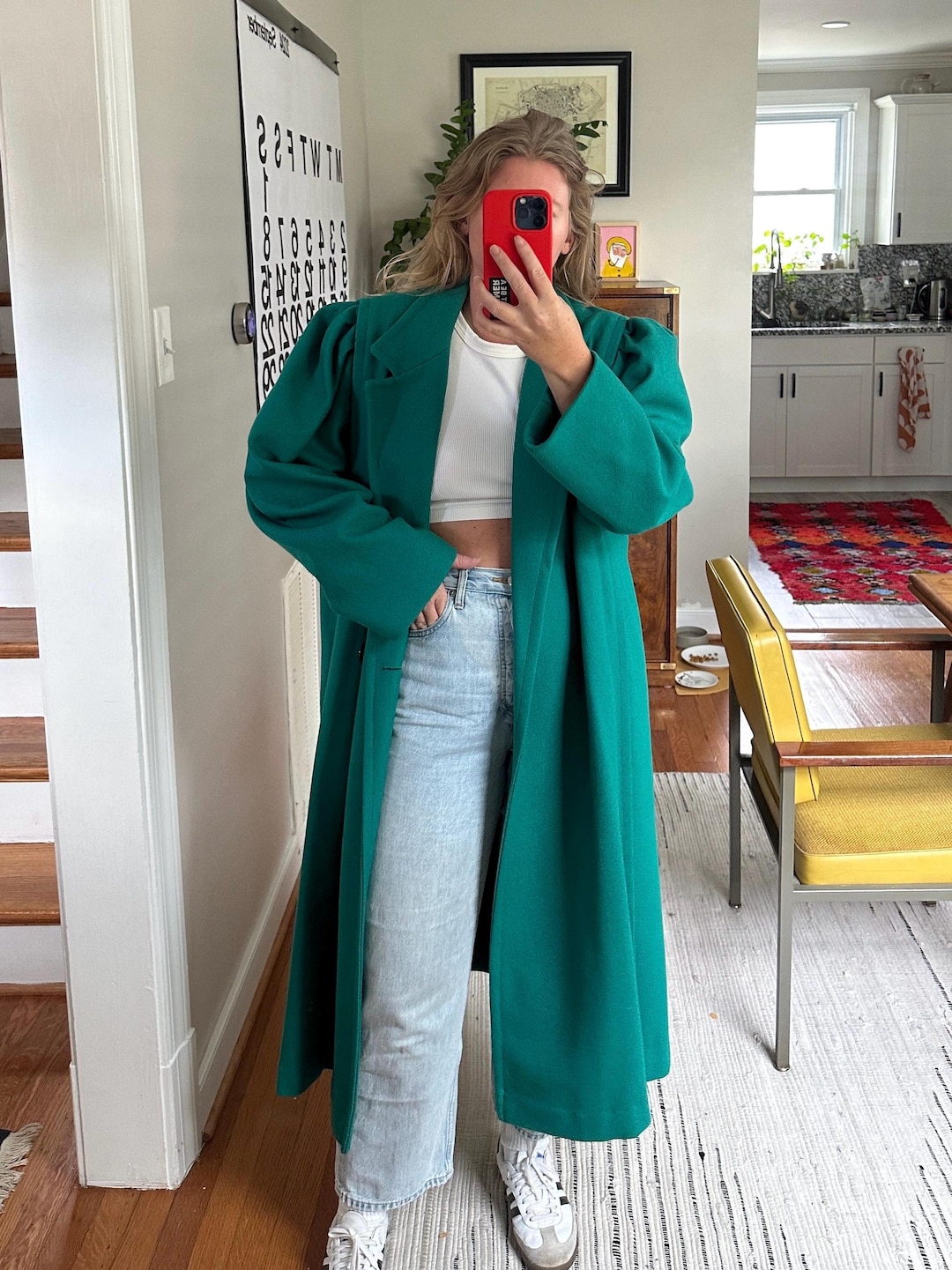 Vintage Oversized Green Wool Coat, Teal Wool Coat, Womens Coat, Full ...