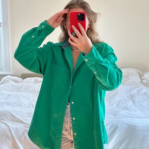Vintage Oversized Green Corduroy Button Down, Oversized Green Shirt, Boyfriend Shirt, Kelly ...
